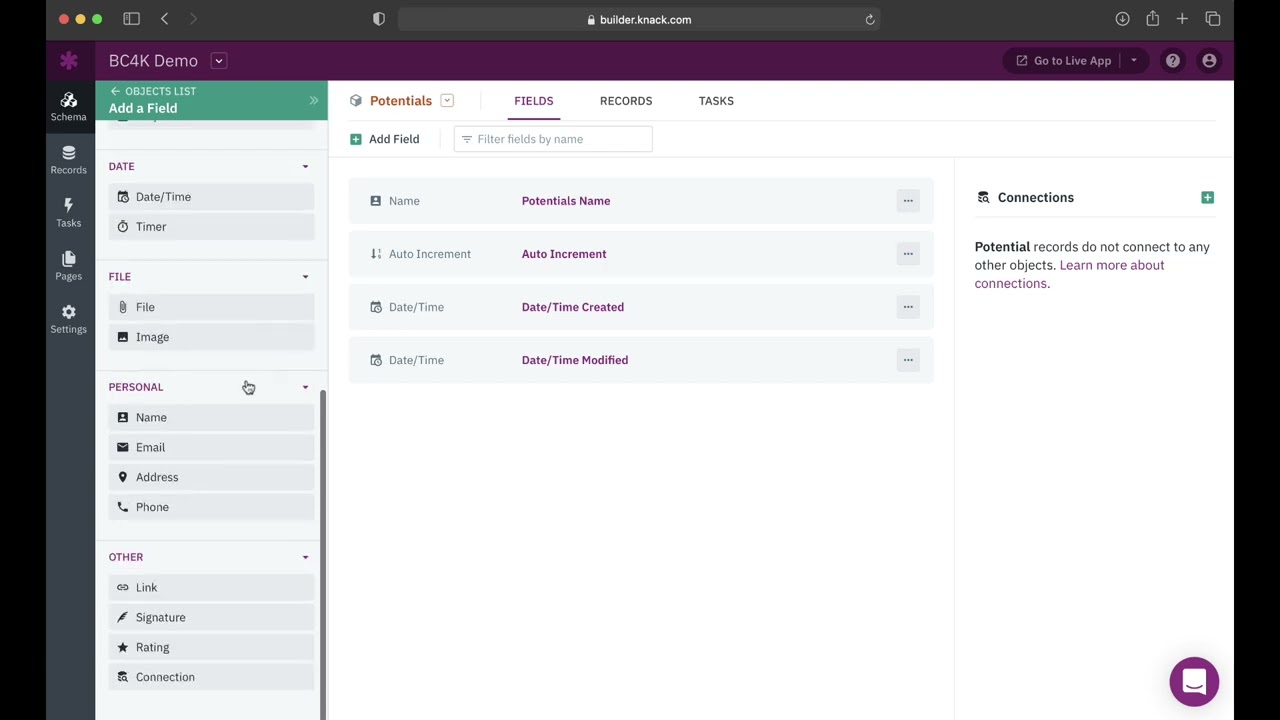 Creating and Configuring Objects with Knack database software