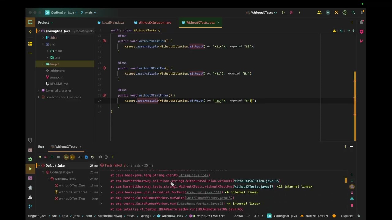 CodingBat Java | String-1 Section | withoutX
