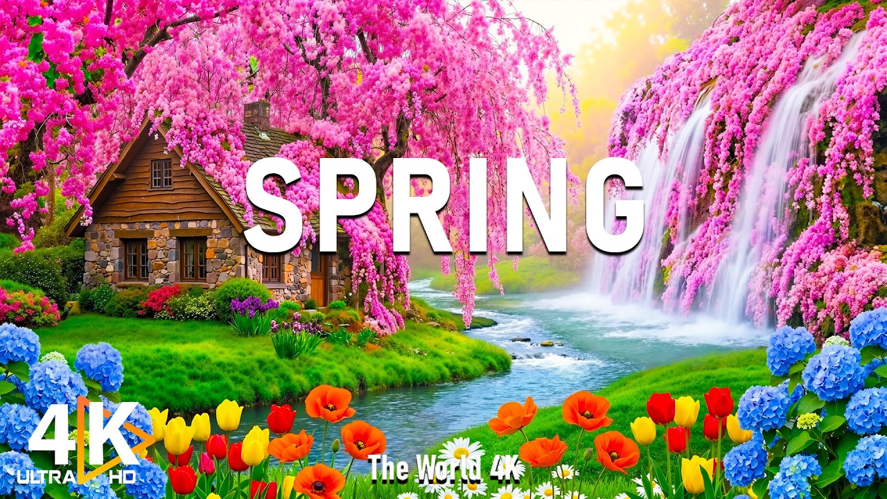 April Spring 4K 🌸 When Cherry Blossoms and Tulip Fields Bloom in Color and Serenity