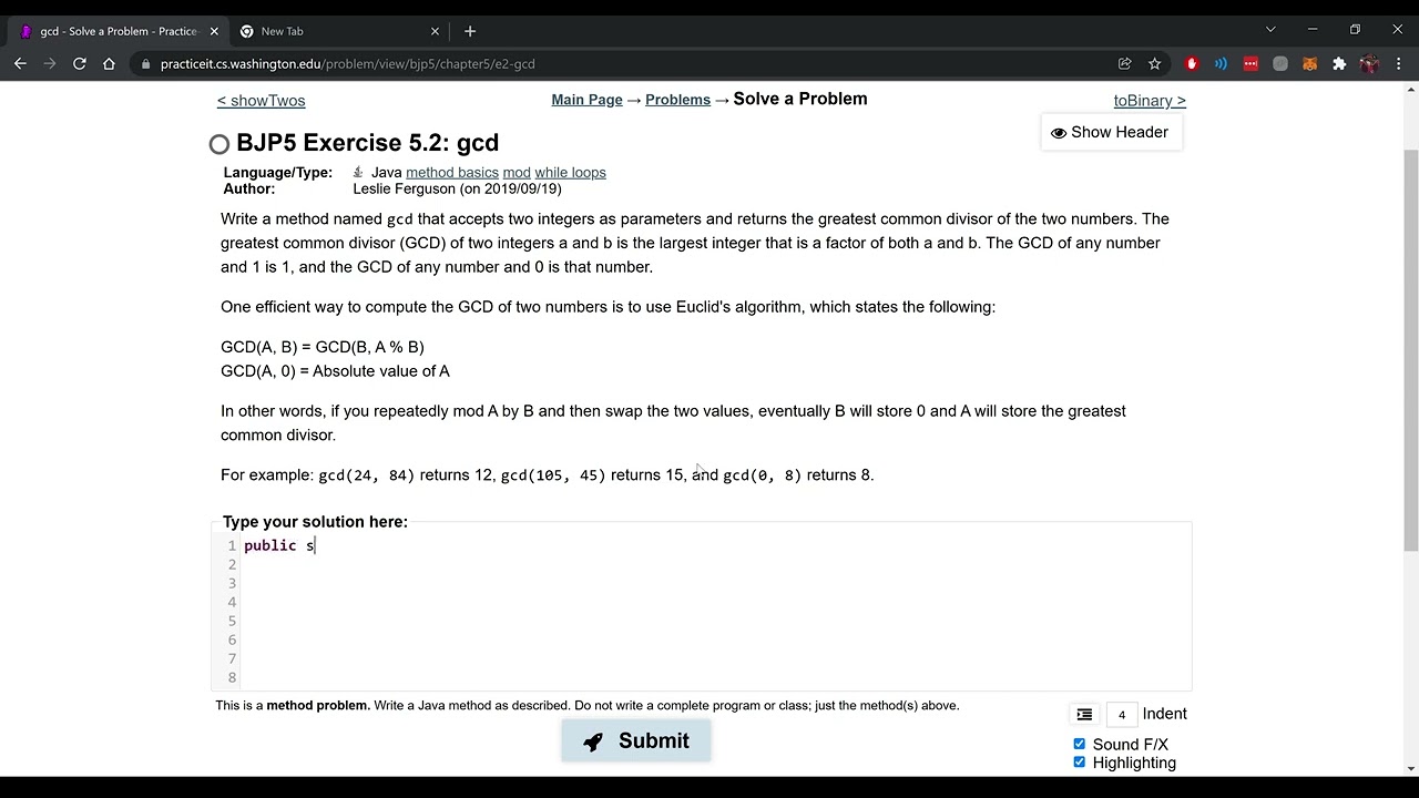 Exercise 5.2 (gcd) Java Tutorial || Practice-It
