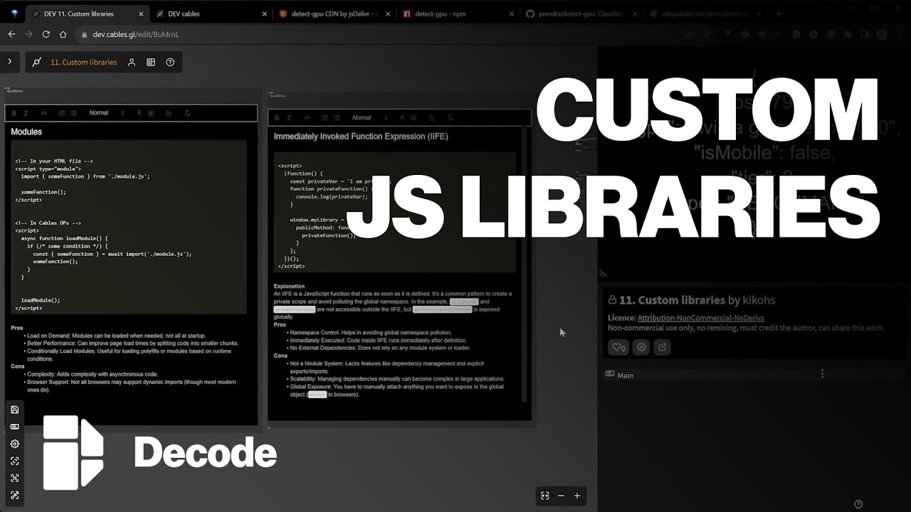 Custom Javascript libraries (intermediate) 11/13 - Intro to Cables.gl