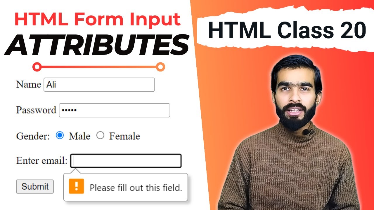 HTML Tutorial: All html form attributes | Input attributes |html full course for beginners| Class 20