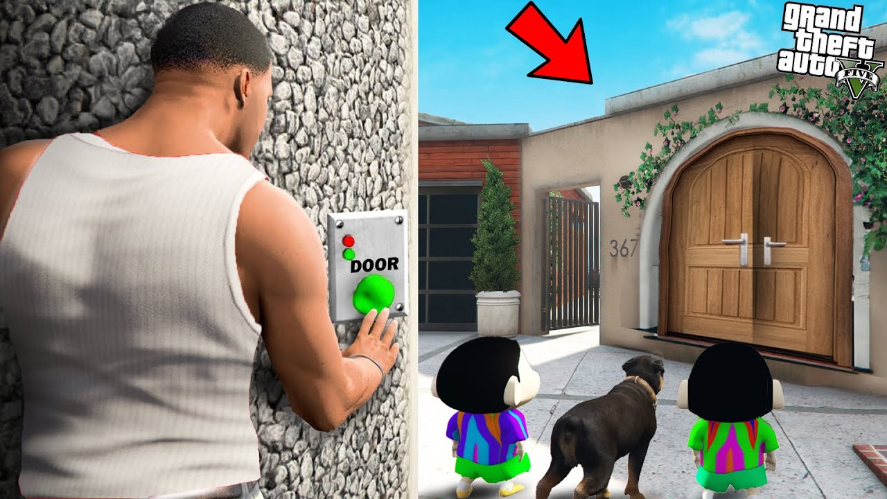 Franklin Opens A Top Secret Garage Door Near His House With Shinchan In GTA 5!