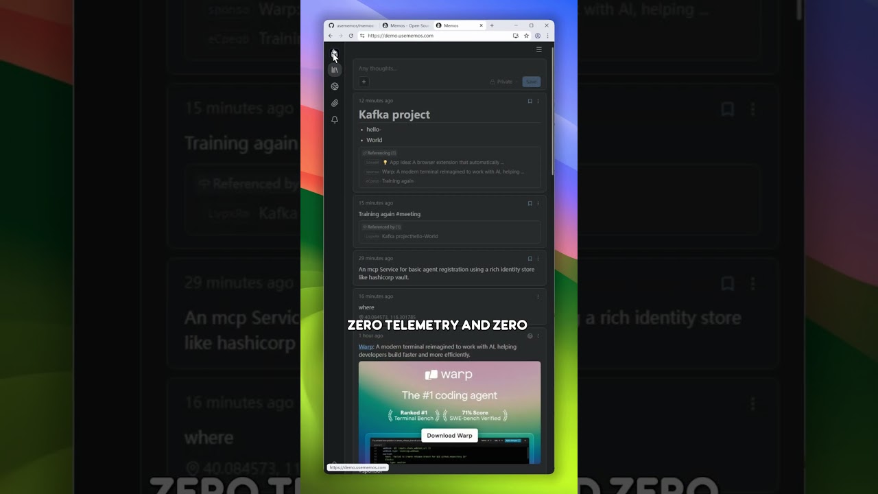 Memos: Notion but private — run it yourself.  #github