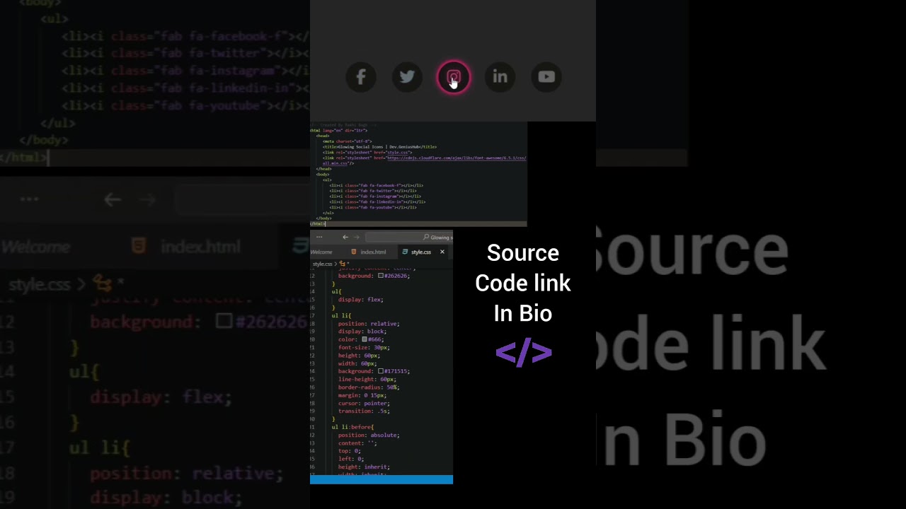 glowing social media icons using code #coding #shorts #programming
