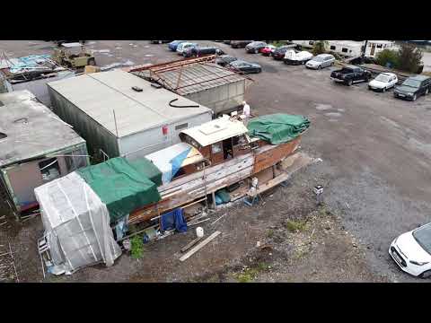 A aerial view of work on the starboard side.
