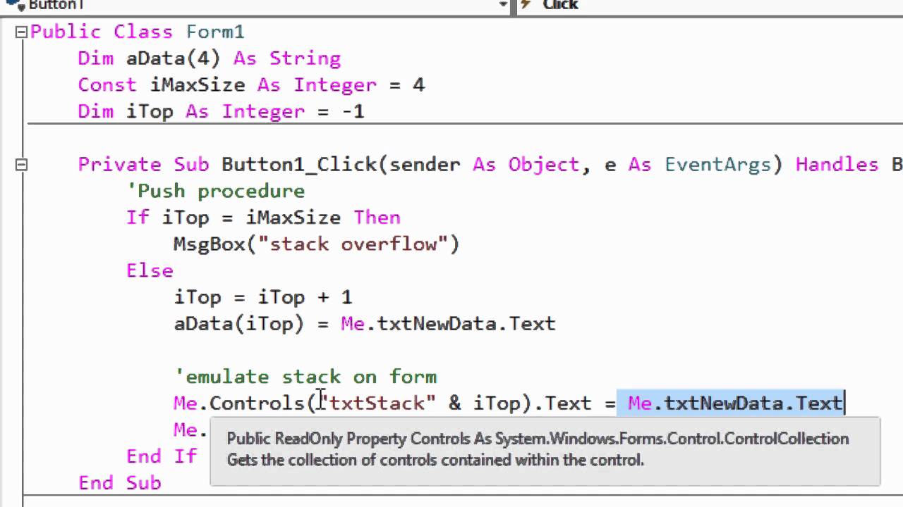 Stack Data Structure - VB.NET Implementation