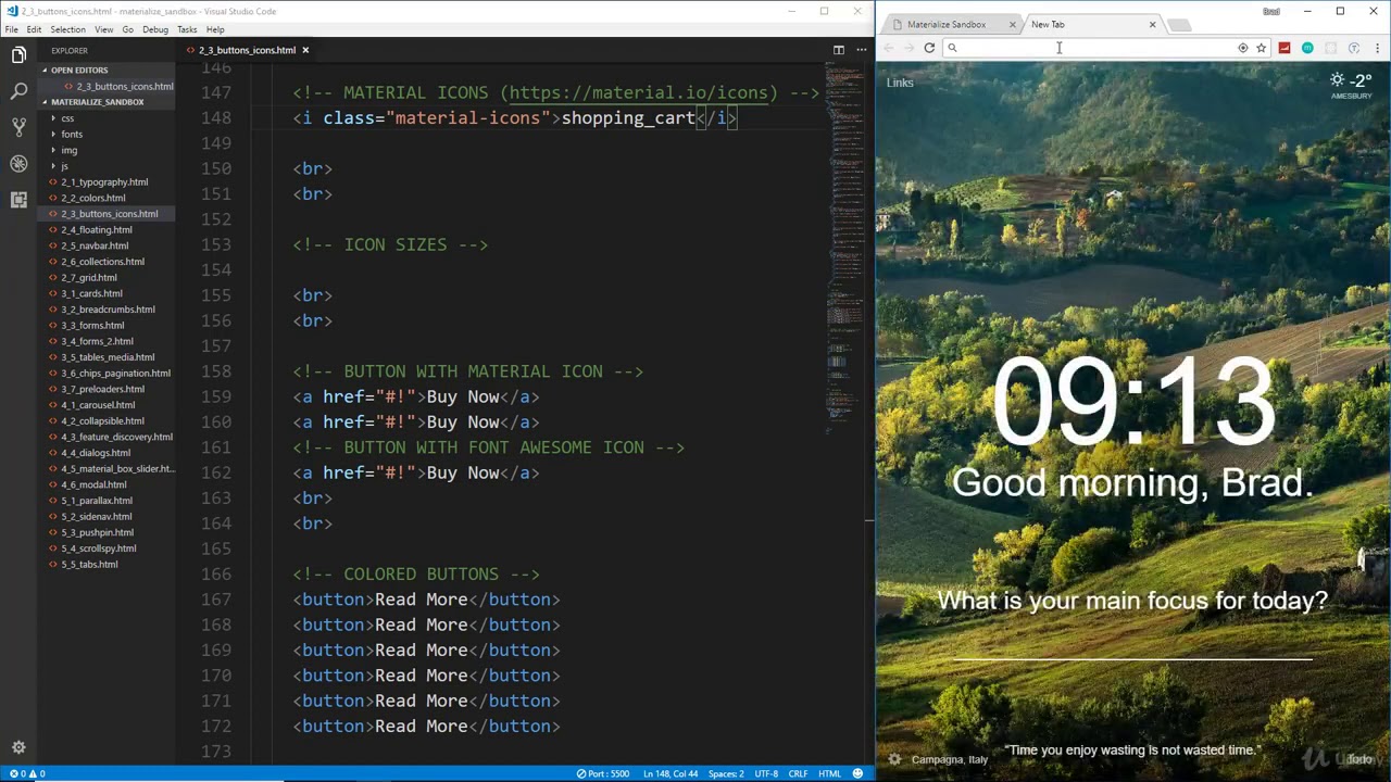 Materialize CSS from Scratch: Lesson 07 - Buttons and Icons