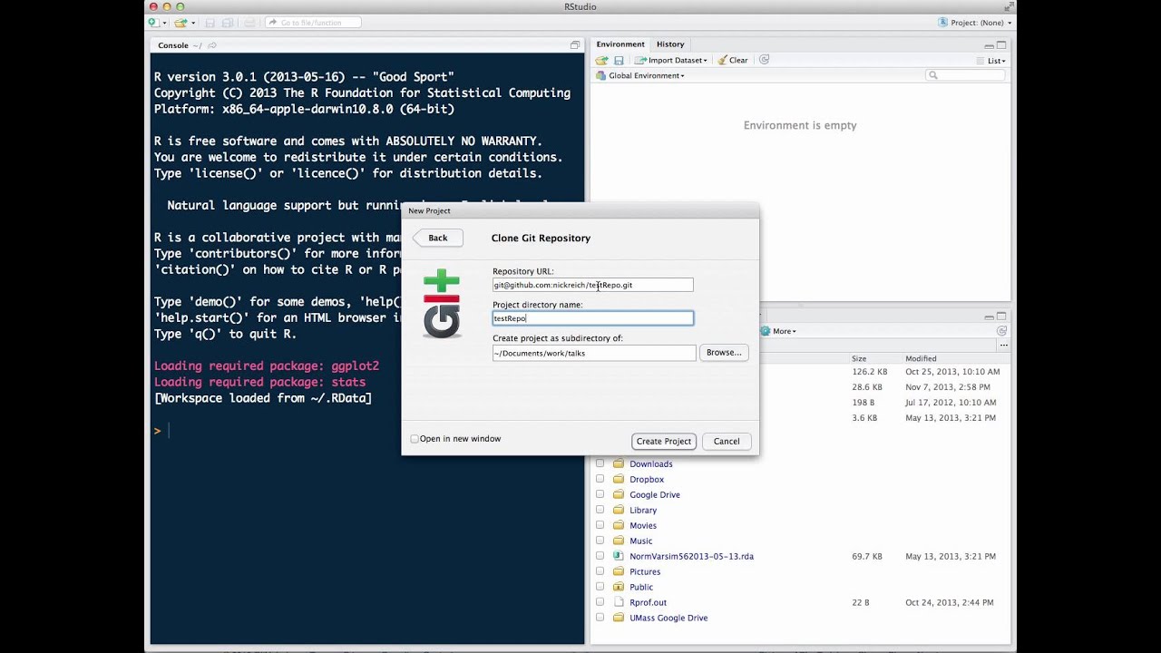 Creating RStudio projects from GitHub Repositories