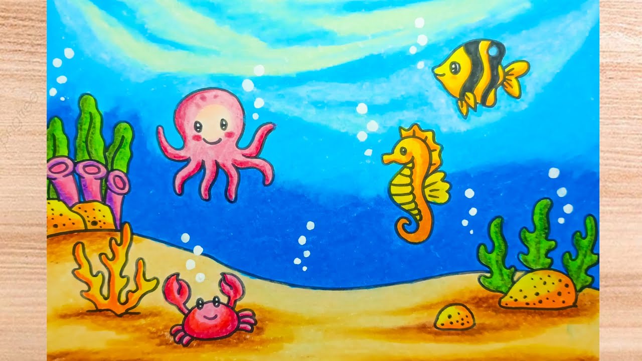 How to Draw Underwater Scenery | Cute Sea Animals | Drawing the Underwater World | Easy and Colorful