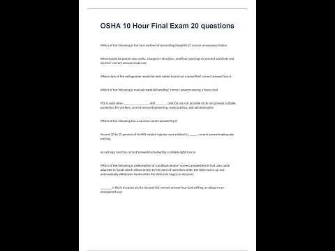OSHA 10 Hour Final Exam 20 questions nd answers 2023