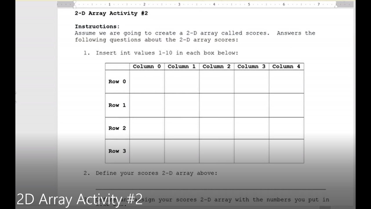 JAVA - Lesson #97 - APCSA - 2D Array Activity #2