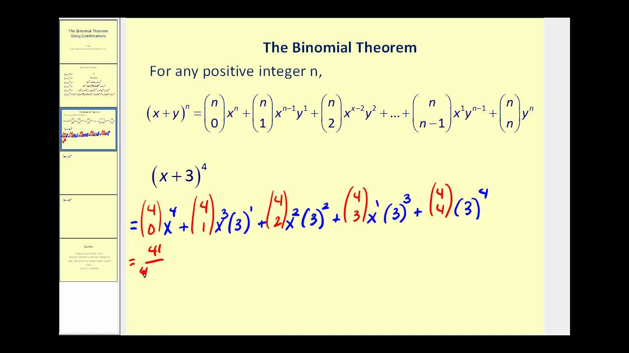 The Binomial Theorem using Combination