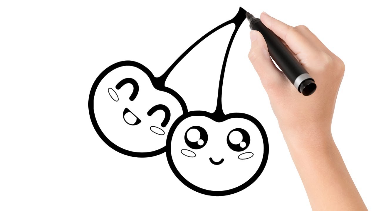 (Fácil) Como dibujar una Cereza   Kawaii paso a paso
