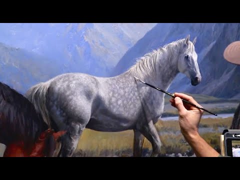 RIVER HORSES - How I create an HUGE OIL PAINTING - Original Design, Sketching and PS Digital!
