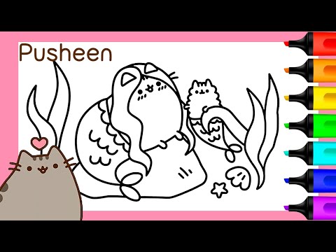 Coloring Pusheen Cat Stormy Mermaids | Pusheen Coloring Pages