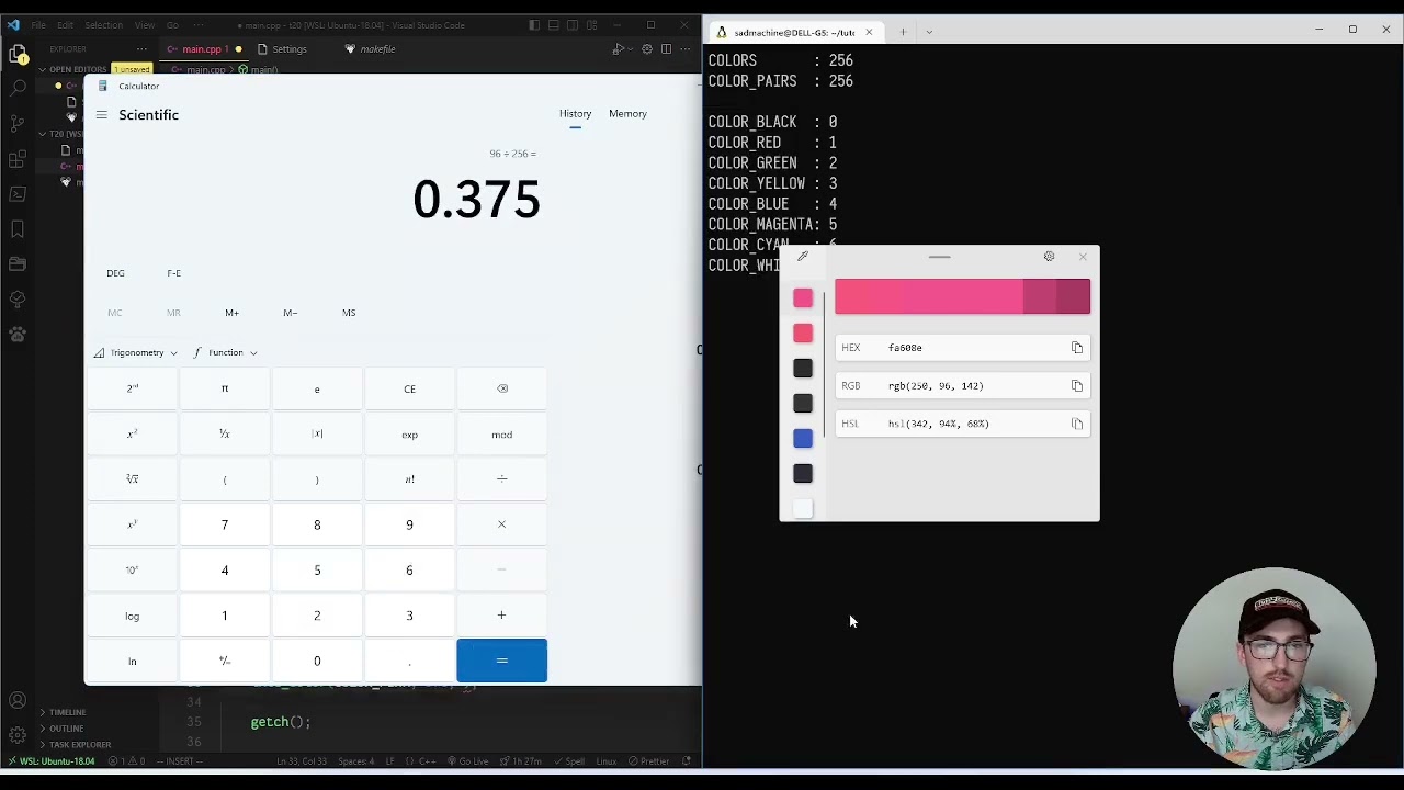Ncurses Tutorial 20 - Custom Colors & Color Constants (init_color, COLORS, COLOR_PAIRS) #ncurses