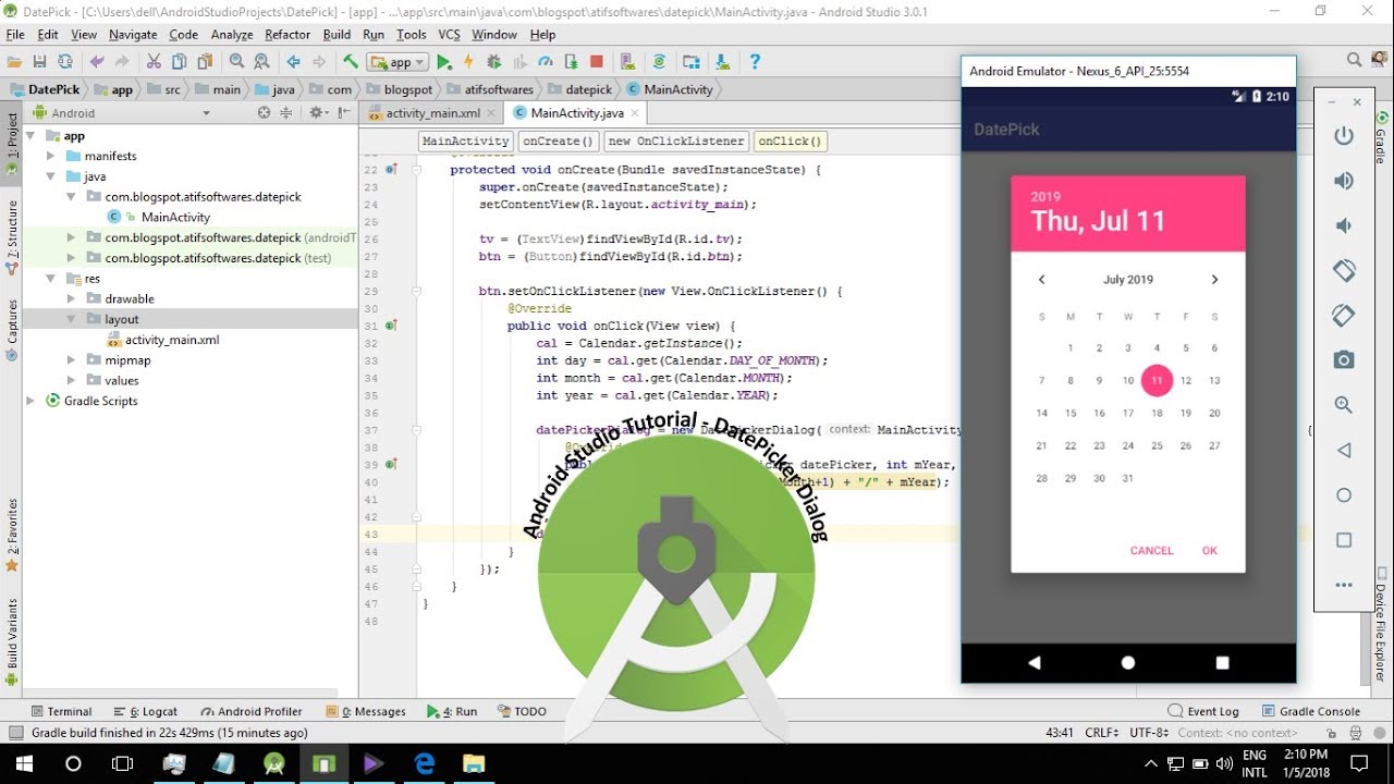 Android Studio Tutorial - DatePicker Dialog