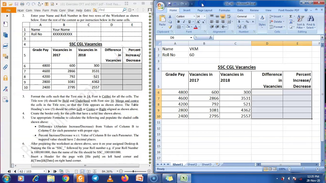 SSC CPT Excel Exercise 2 (PDF Ex 60):