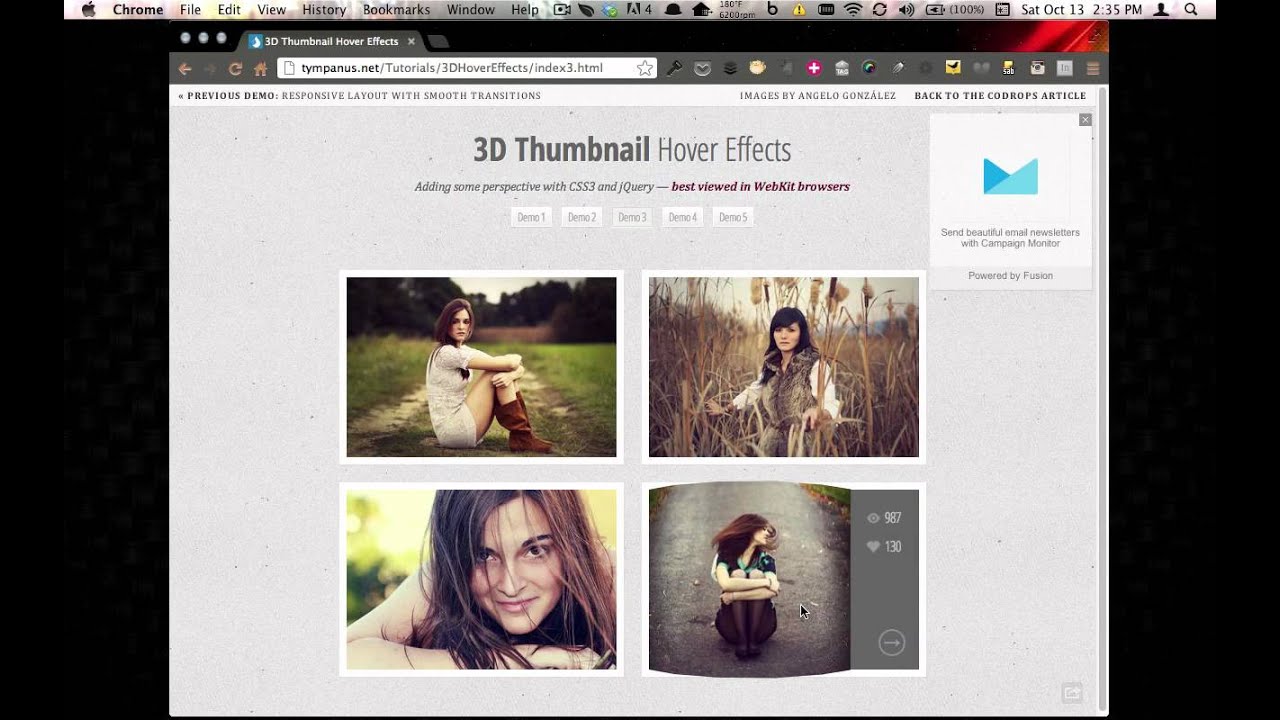 3D Thumbnail Hover Effects Using CSS3 and jQuery