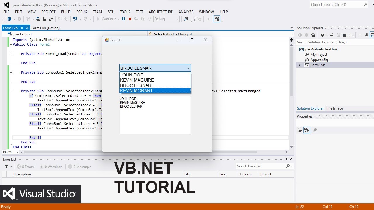 How to get a value from combobox to textbox | Vb.Net Tutorial