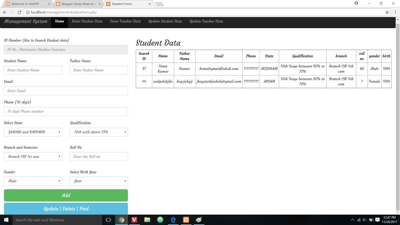 How to Insert,Update,Delete,Search data using php from MySQL Database
