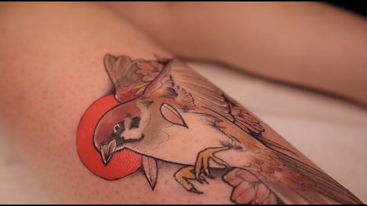 Neo Traditional Bird Tattoo Time Lapse