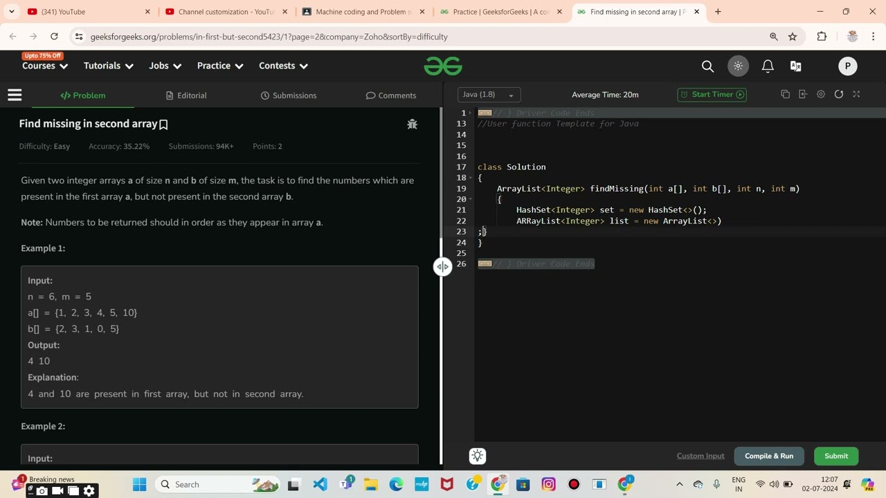 Find Missing in Second Array