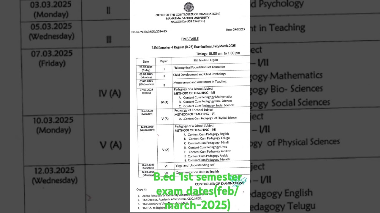 #B.ed 1st semester exam dates(2025).#mahathma gandi university nalgonda # b.ed 1st semester.