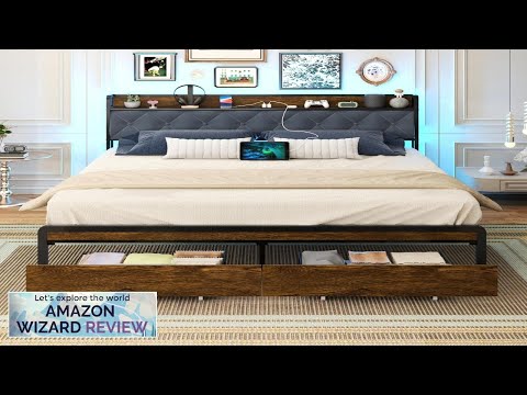 Queen Size Metal Platform Bed Frame with 2 Storage Drawers & LED Review