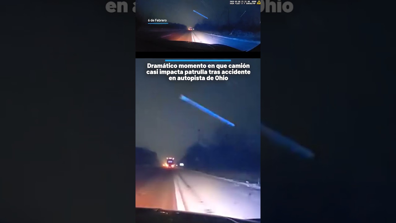 Dramático momento en que camión casi impacta patrulla tras accidente en autopista de Ohio