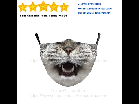 Protective Face Mask Breathable Adult 3D Print Fashion Cosplay Gray Cat Face Halloween Christmas