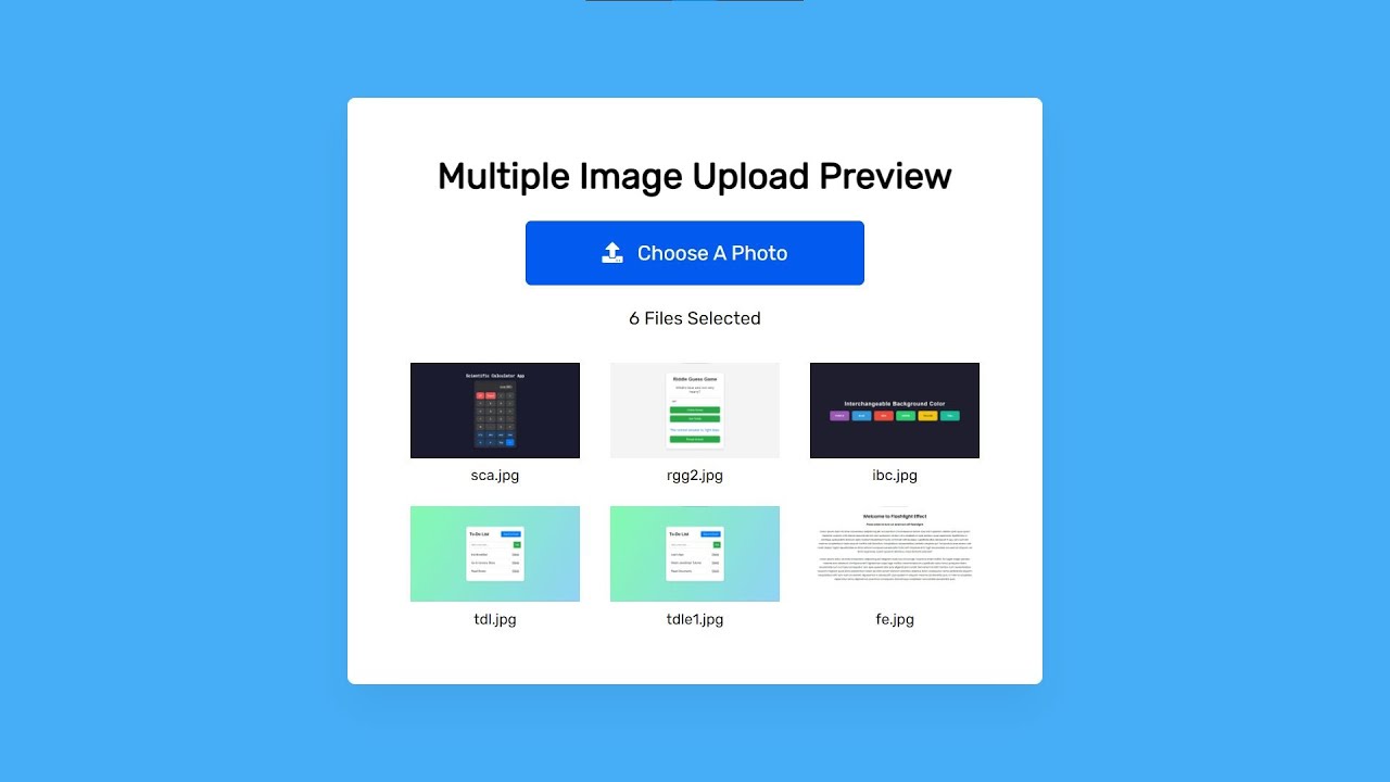 Multiple Image Upload Preview Using HTML, CSS and JavaScript with Source Code