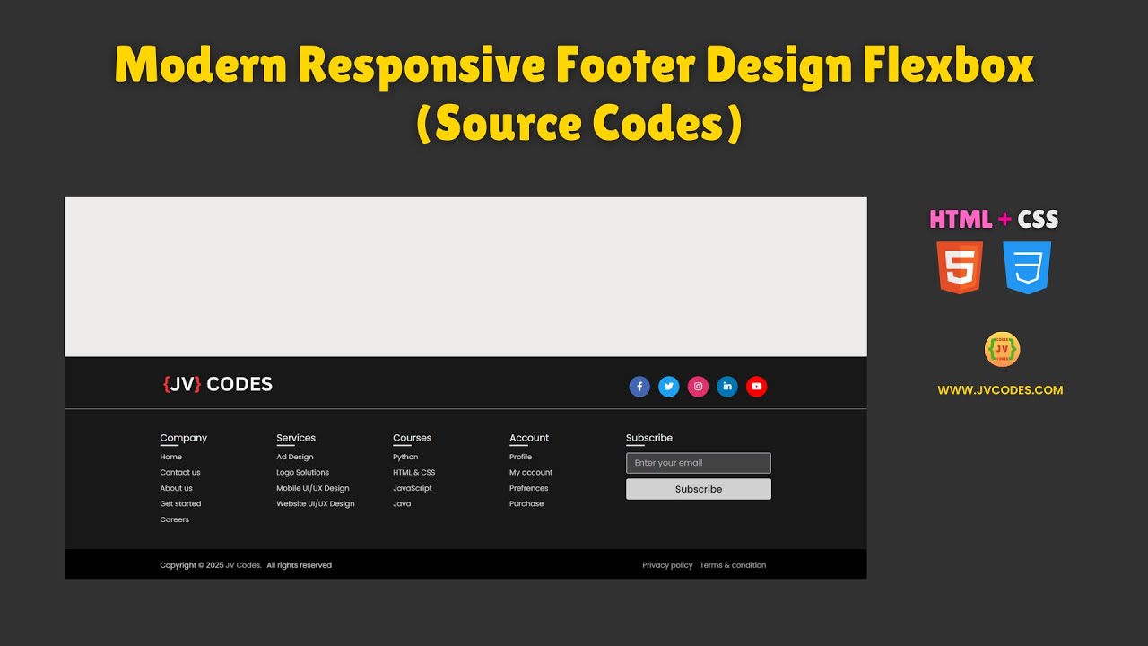 How to Create a Modern Responsive Footer Design Flexbox Using HTML and CSS (Free Source Codes)