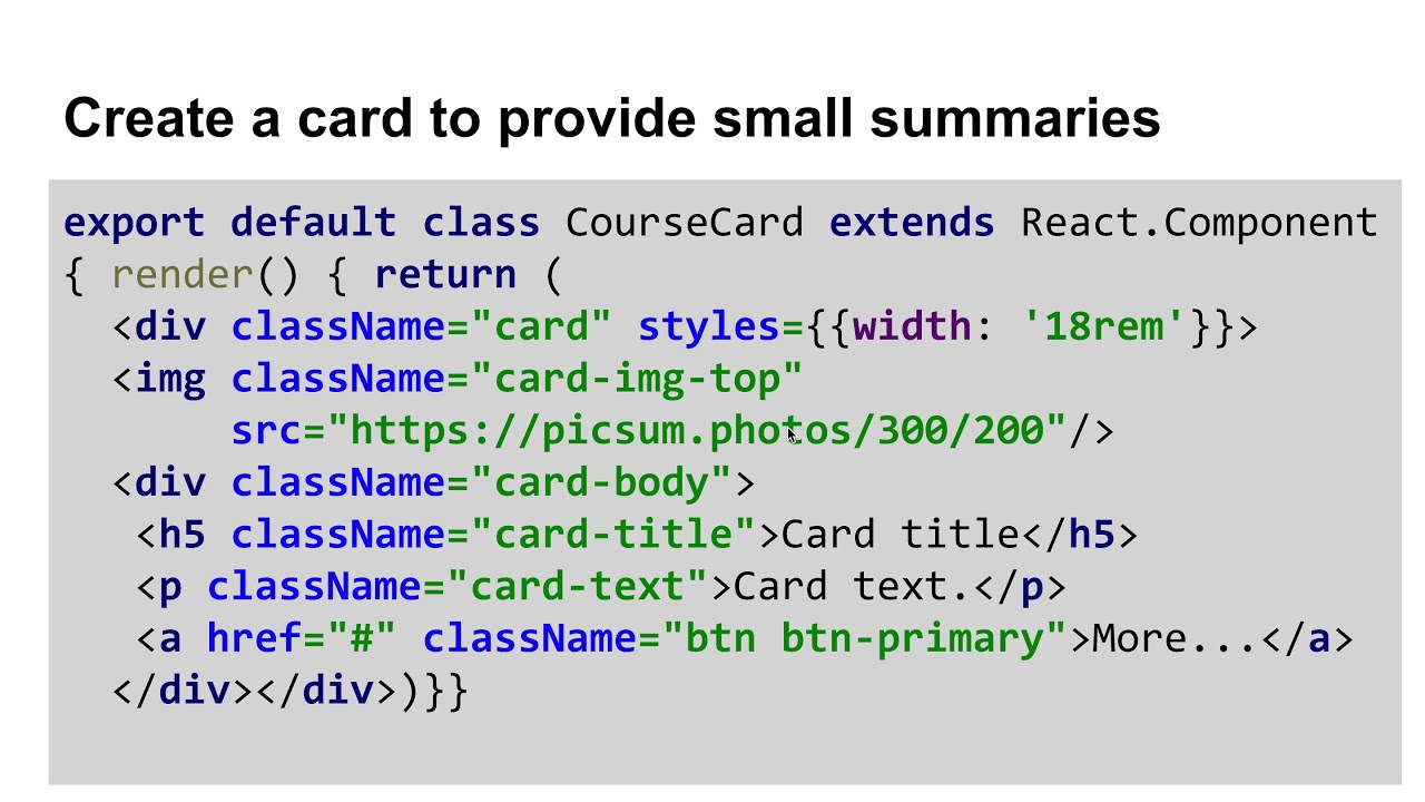 160 Using bootstrap card decks in React components