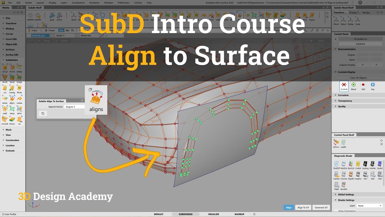 Autodesk Alias Tutorials, SubD Intro 19 - Align to Surface