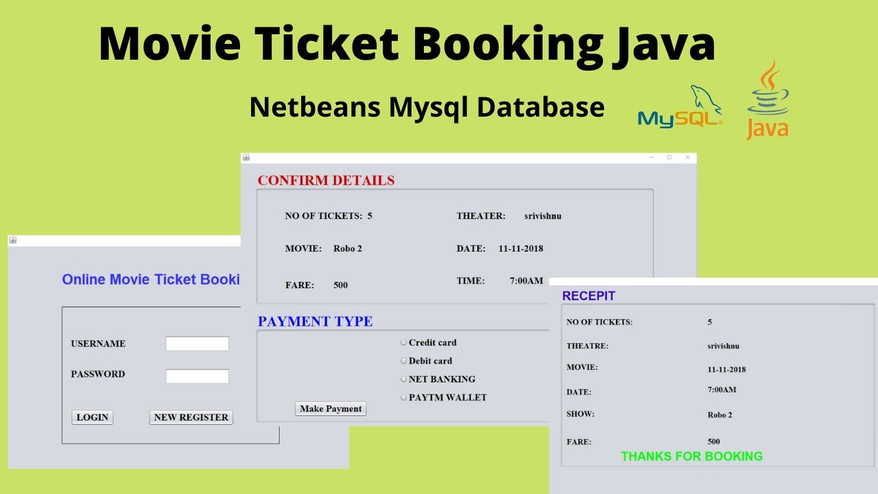 Movie Ticket Booking System Project  in Java Mysql NetBeans
