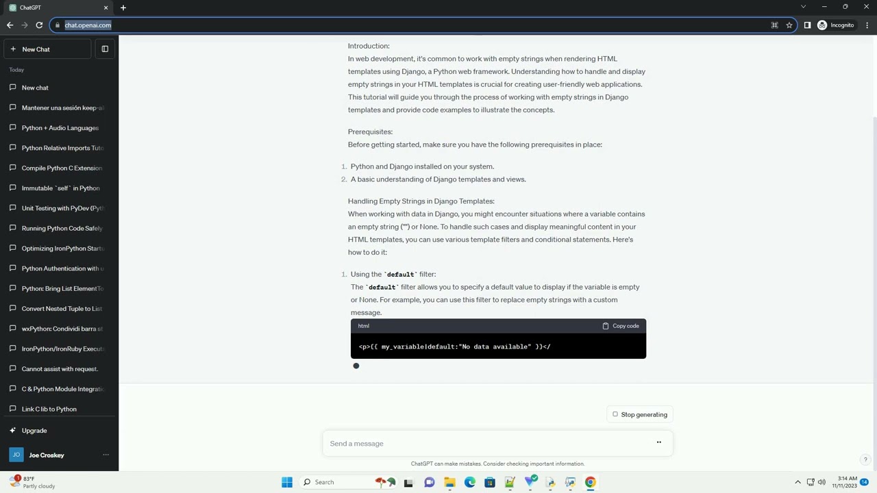Empty string in HTML rendered result from Django Python