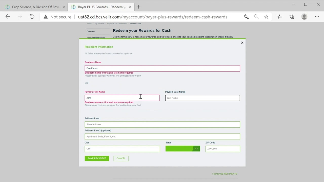 Bayer PLUS Rewards Redemption Process Demo