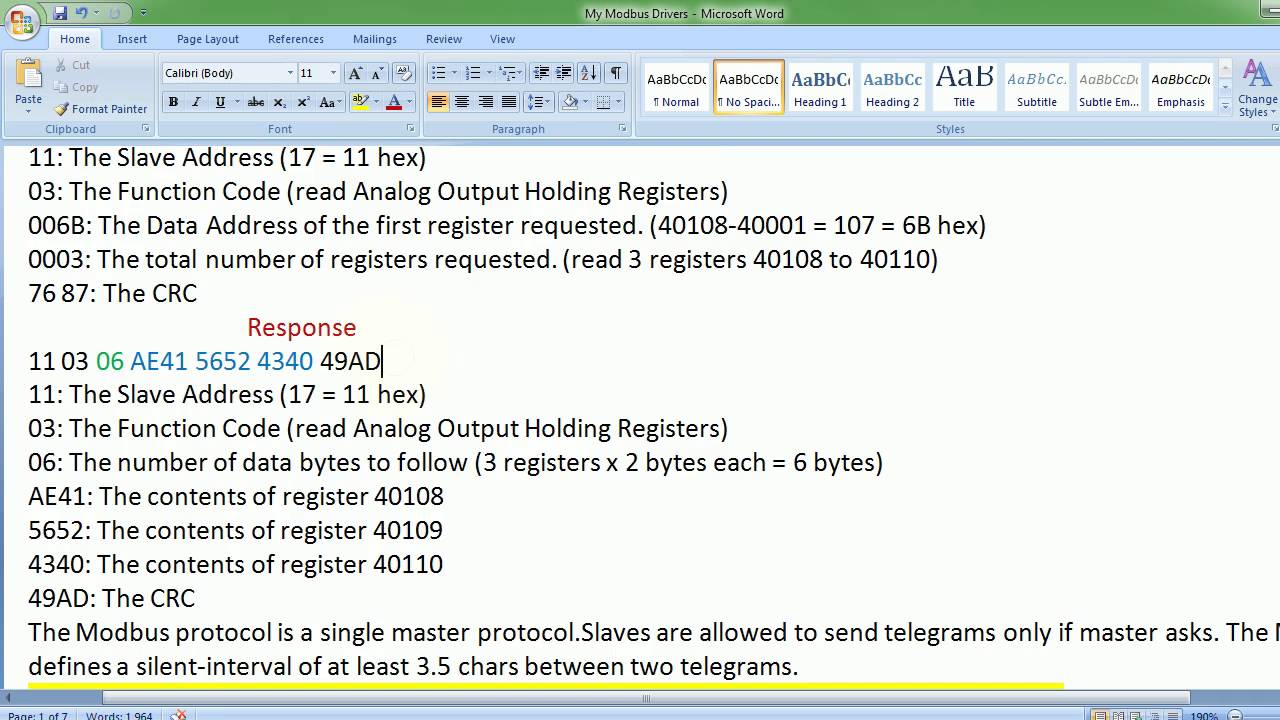 9 Modbus RTU Protocol Read Holding Example   3