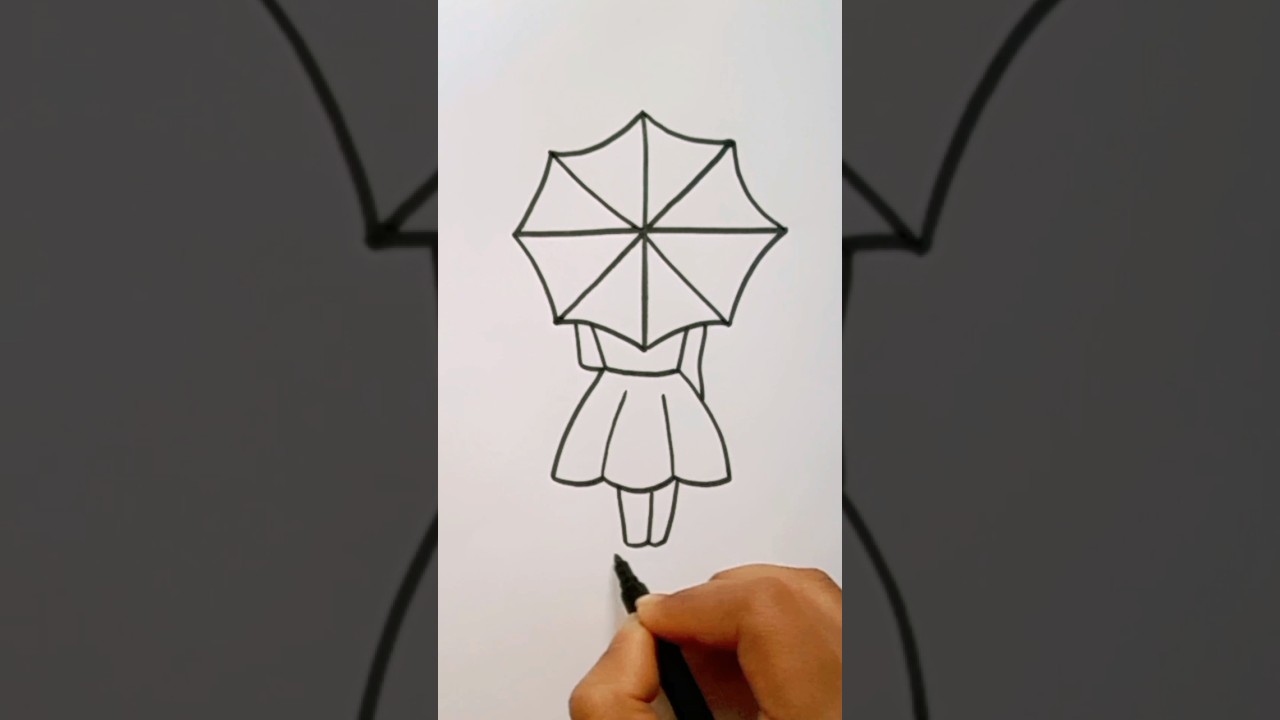Girl Drawing With Umbrella #girl #umbrella #drawing #art