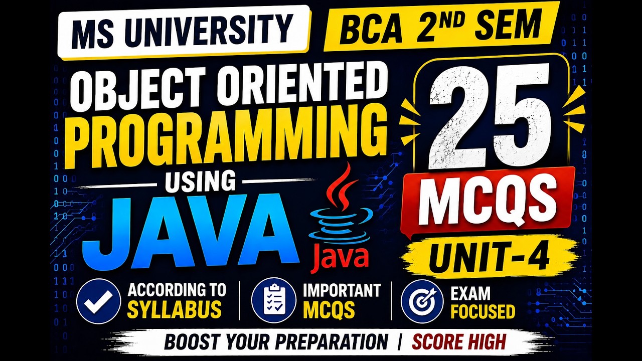MSU BCA 2nd Sem Object Oriented Programming using JAVA | 25 MCQS  | Package | Exception |