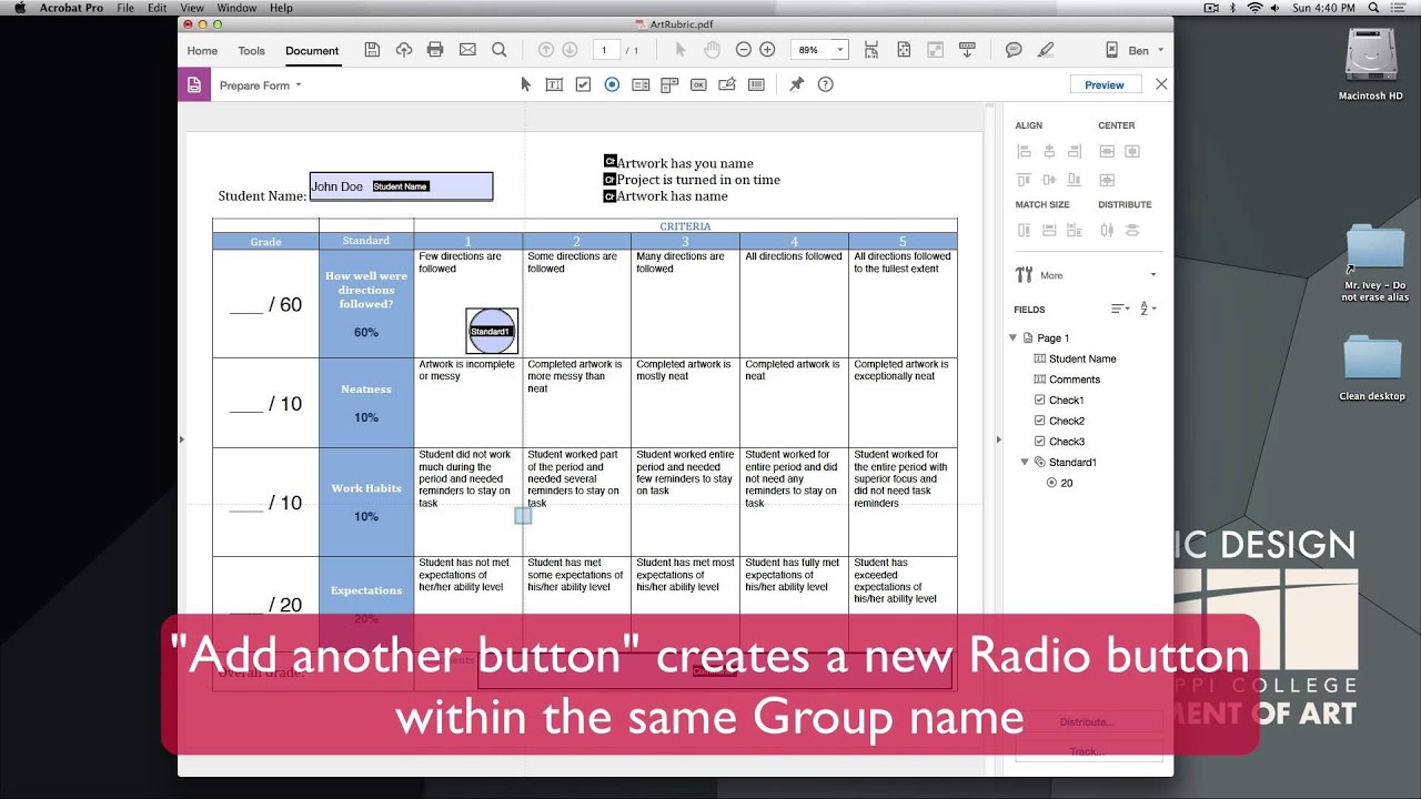 Creat an interactive PDF rubric