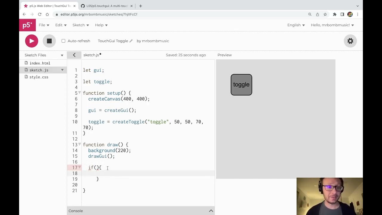 p5 js Tutorial - TouchGui Toggle Object