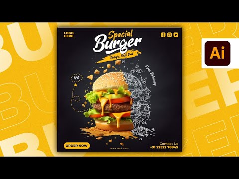 Illustrator CC Tutorial | Graphic Design | Modern Burger Poster Design 🍔⚡.