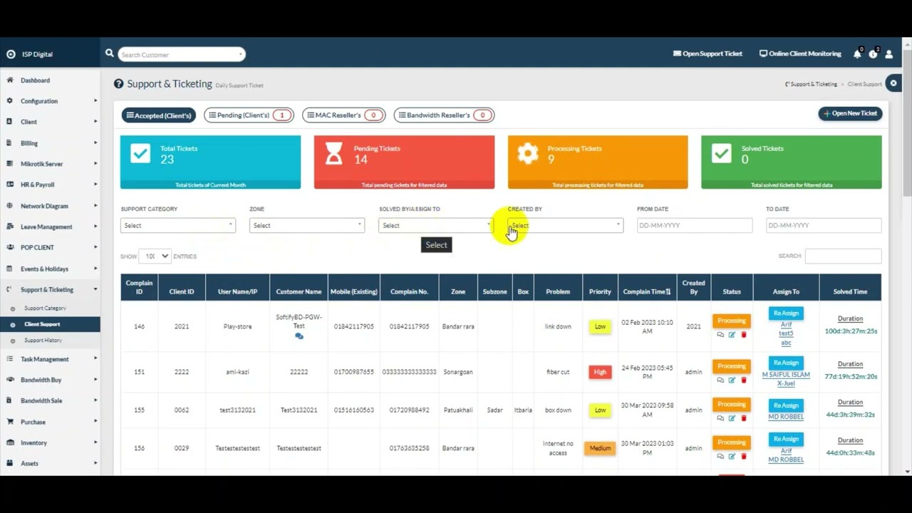 Support & Ticketing on ISP Digital Software (ISP Management & Billing Software)