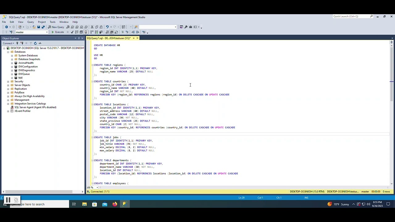 Executing multiple statements in a query window within SQL Server Management Studio