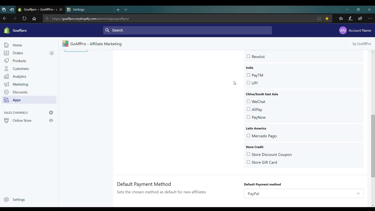 Setup Supported Payment Methods | How-to | GoAffPro