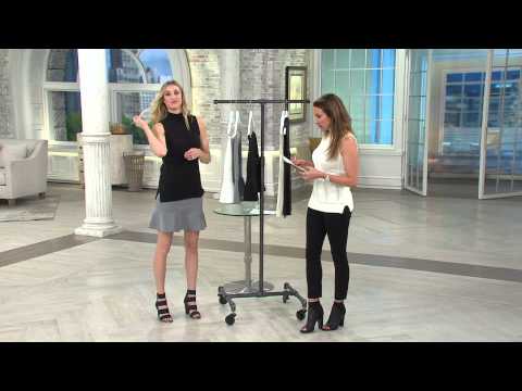 Whitney Port Fit and Flare Scuba Knit Skirt with Seaming Details with Courtney Cason