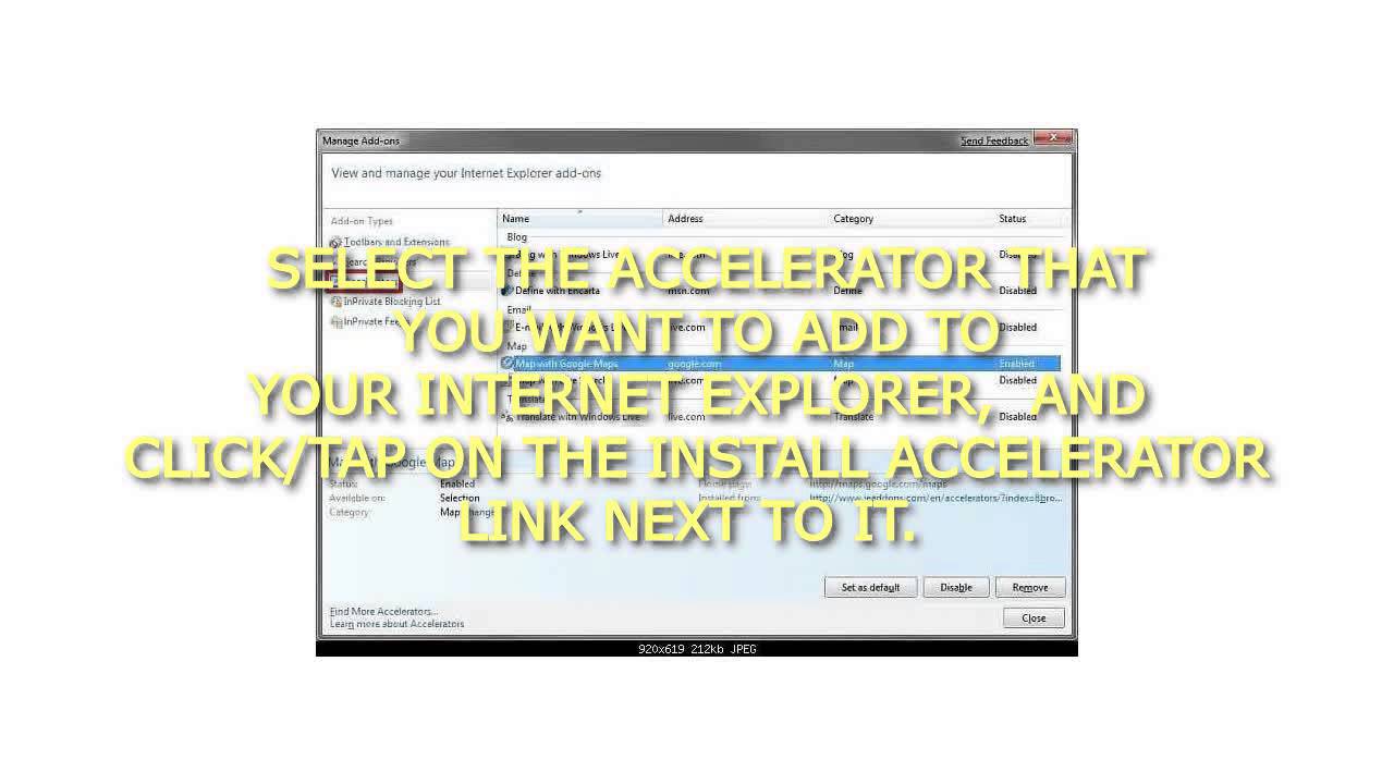 How to Add or Remove an Internet Explorer Accelerator Add on